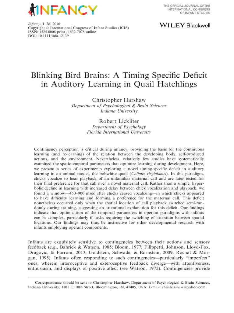 Blinking Bird Brains A Timing Specific D | PDF | Learning | Infants