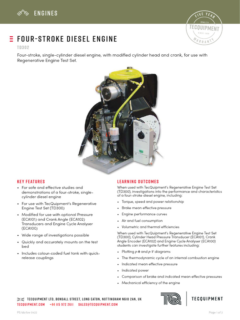 TD302 Diesel Engine Datasheet | PDF | Diesel Engine | Engines