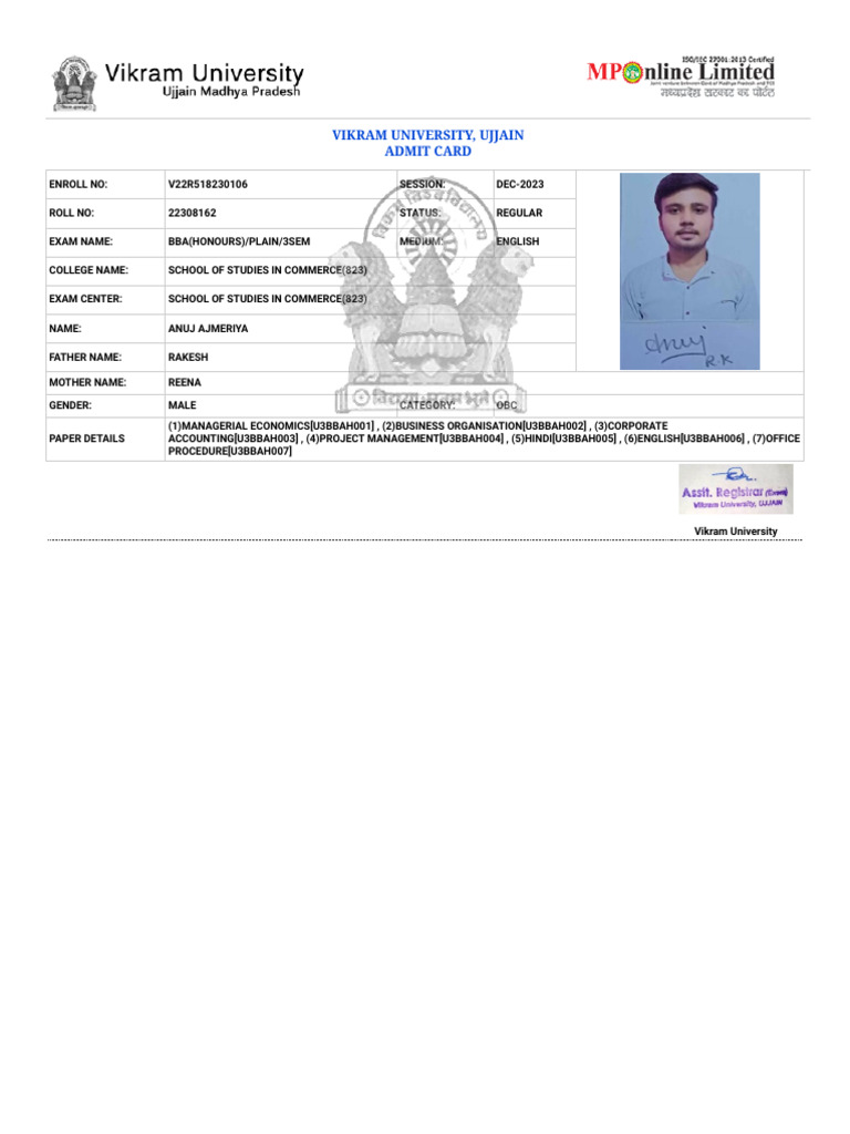 BBA 3 Admit Card | PDF | Technology & Engineering