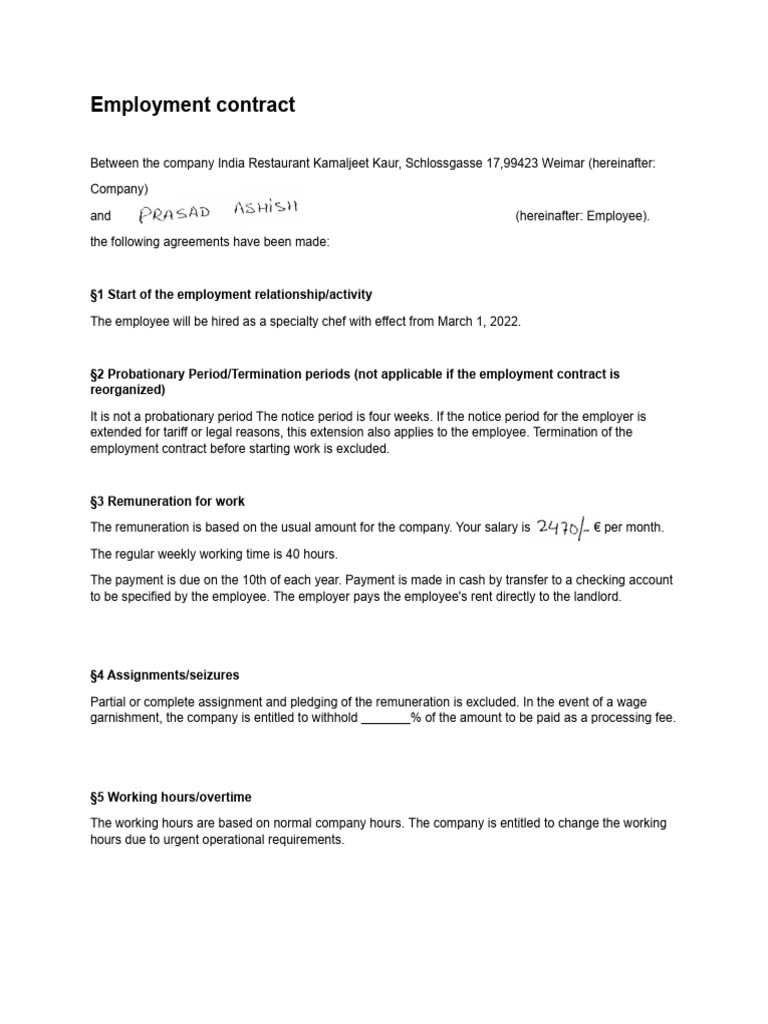 Employment Contract | PDF | Employment | Salary
