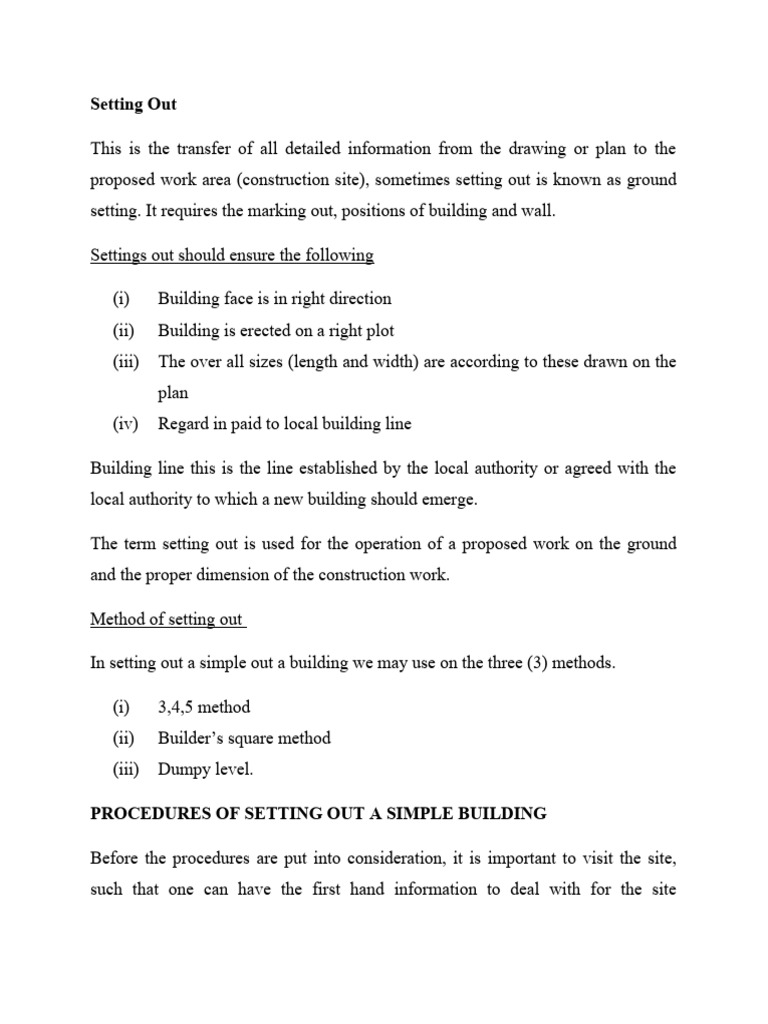 Handout 5 Setting Out & Excavation | PDF | Trench | Basement