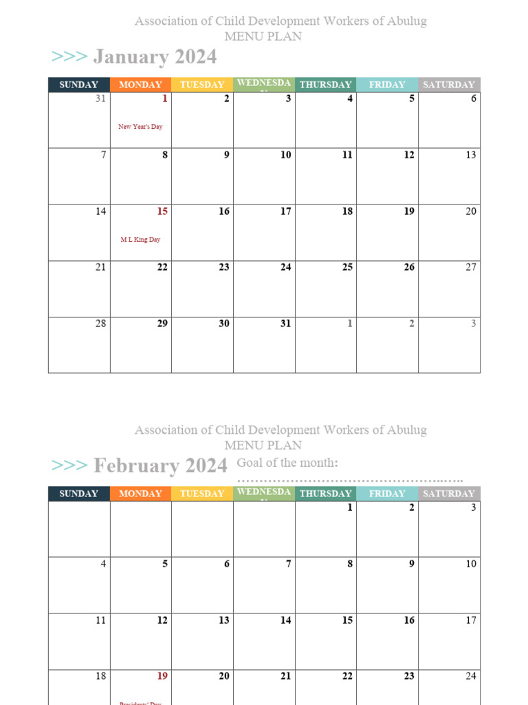 2024 Monthly Calendar Design 02 | PDF | Observances | Holidays