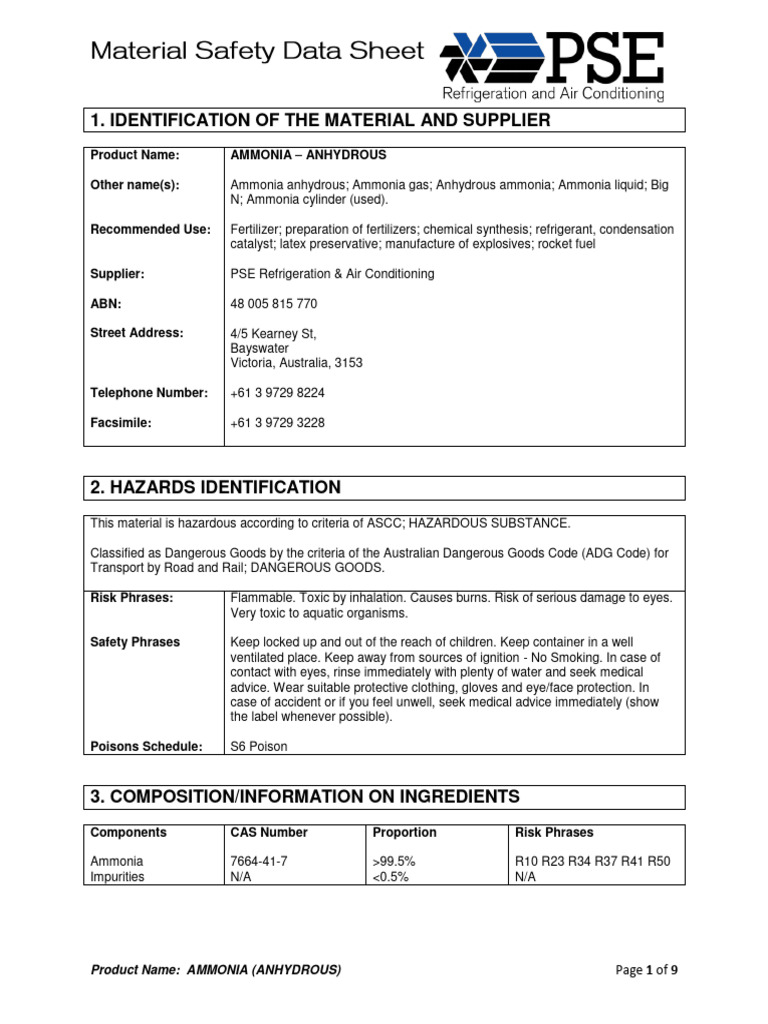 Anhydrous Ammonia Safety Guidelines | PDF | Dangerous Goods ...
