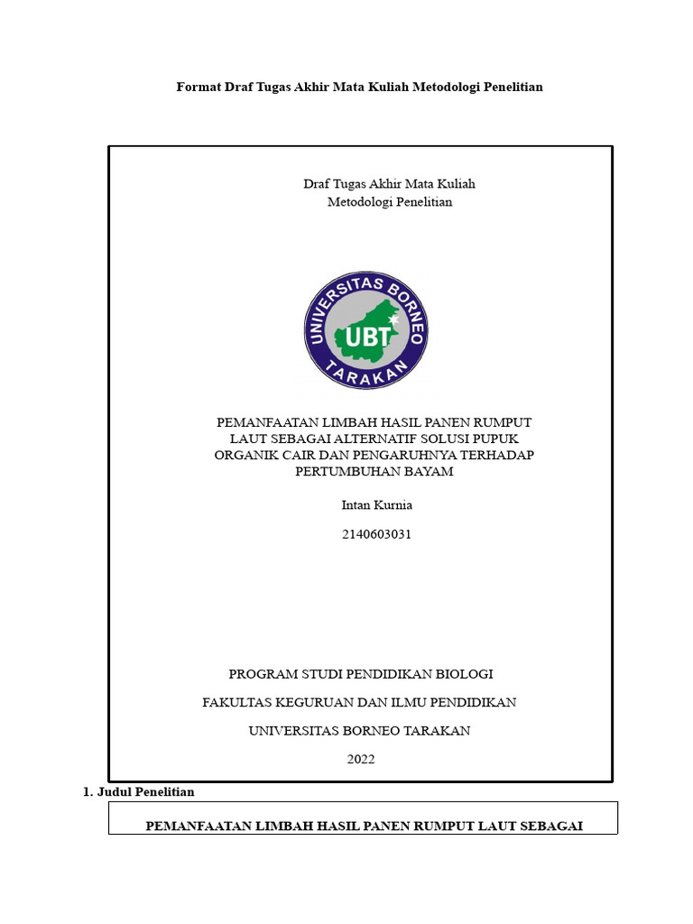 Format Draf Tugas Akhir Metodpen | PDF