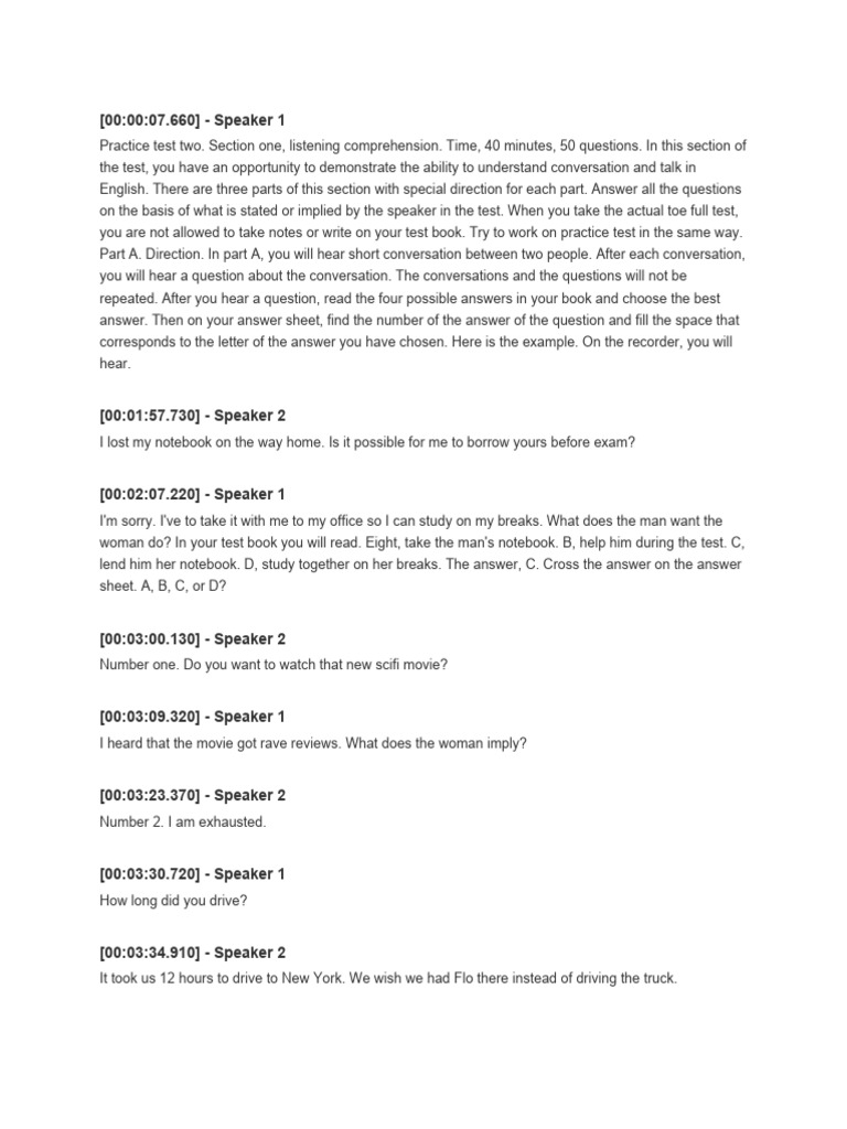 Listening Comprehension Practice Test | PDF | Question