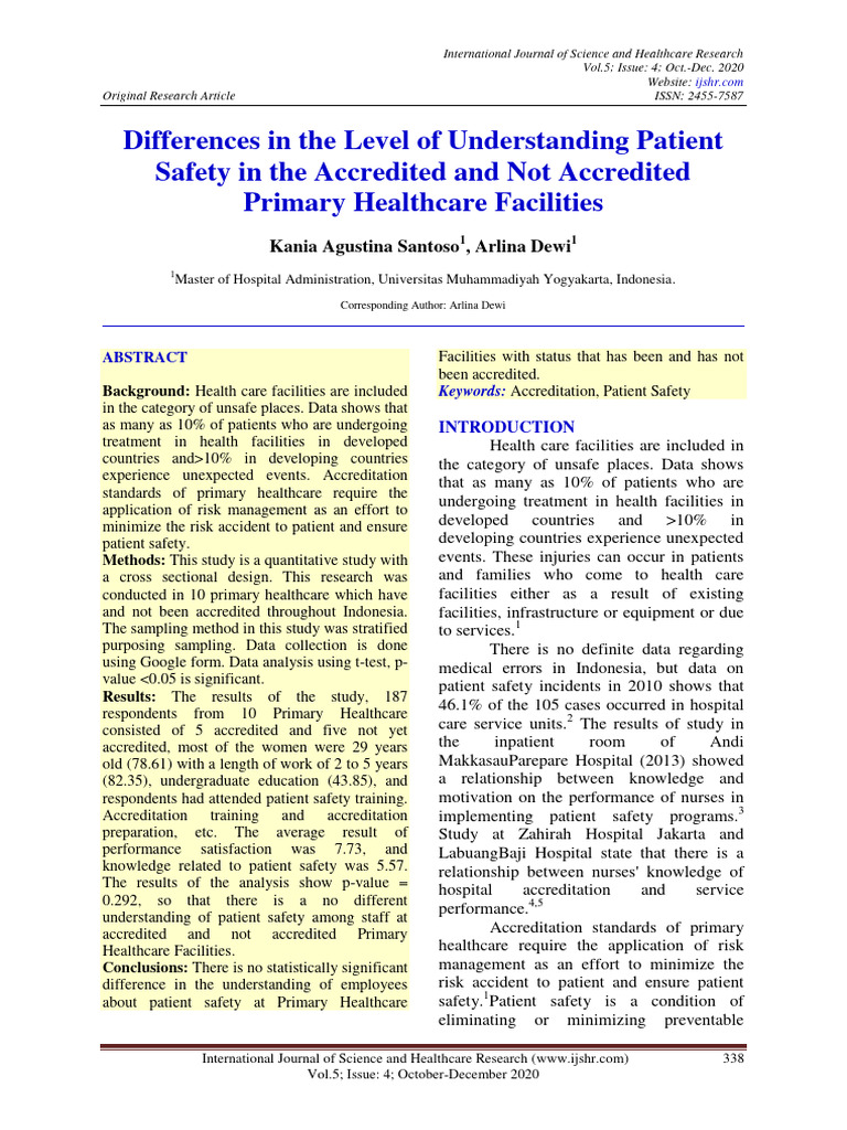Differences in The Level of Understanding Patient Safety in 4kvivwfauz ...