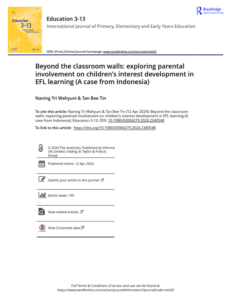 Beyond The Classroom Walls Exploring Parental Involvement On Children S ...