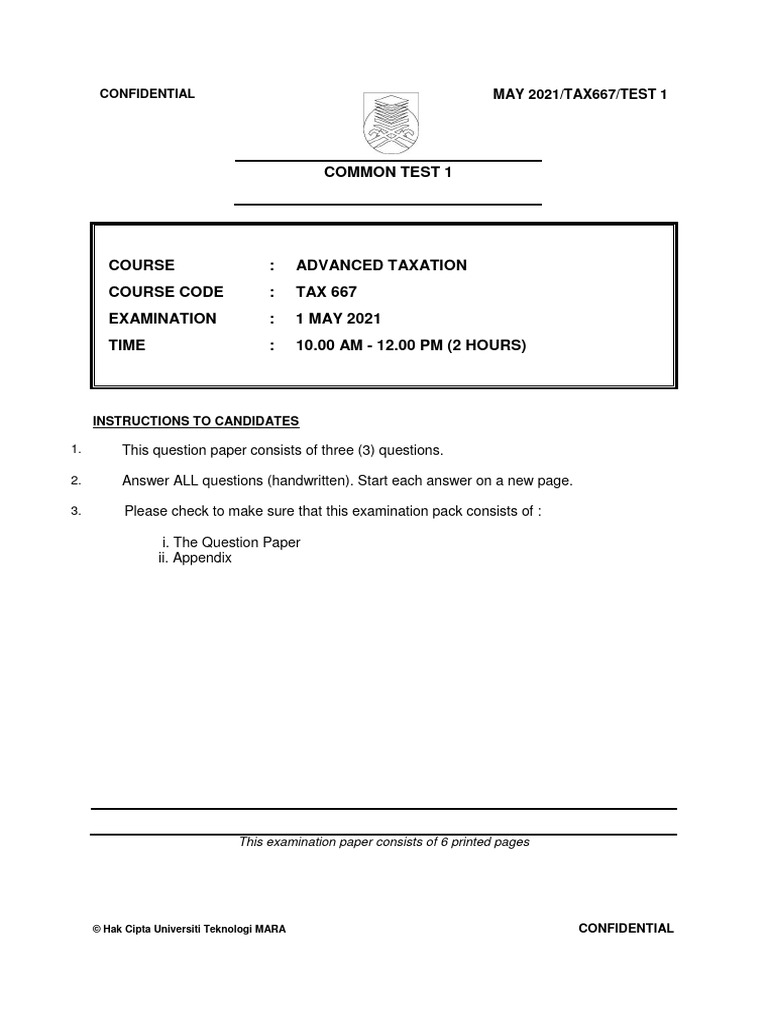 Advanced Taxation Exam May 2021 | PDF | Taxes | Dividend