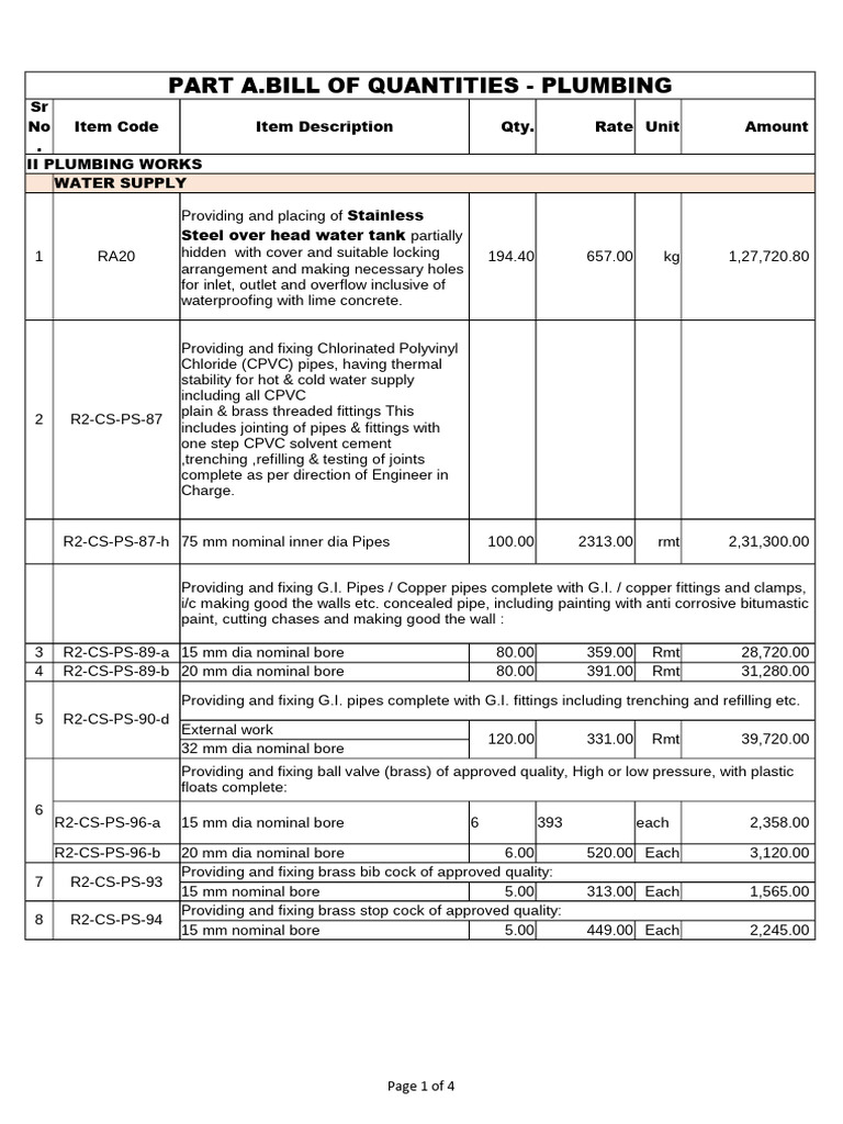 Plumbing BOQ | PDF | Pipe (Fluid Conveyance) | Plumbing