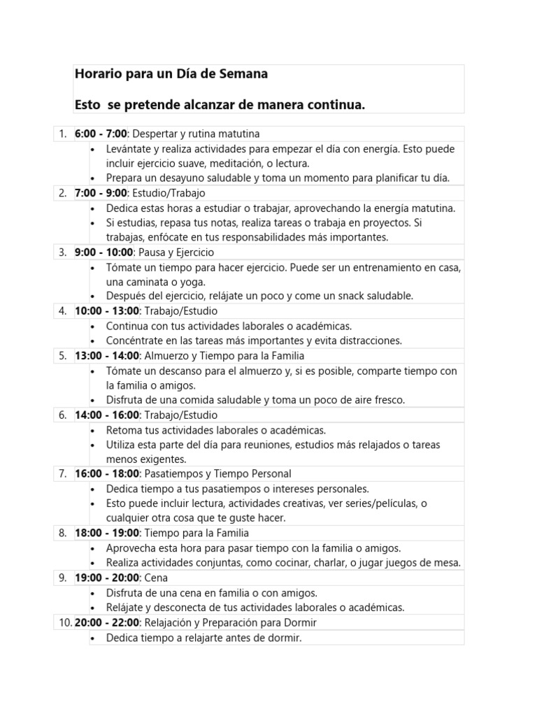 Horario Efectivo para un Día Productivo | PDF