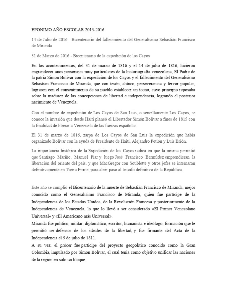 Eponimo Año Escolar 2015 | PDF | Venezuela