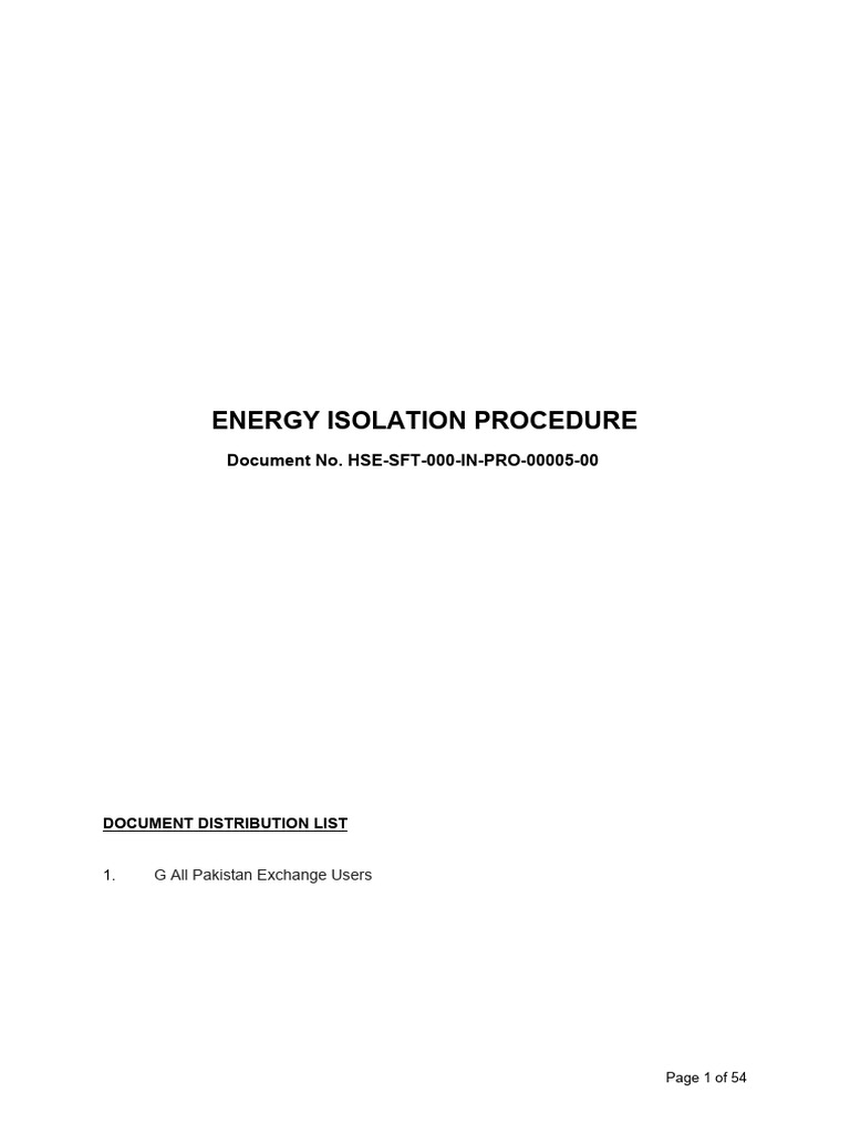 Energy Isolation Procedure | PDF | Valve | Engines