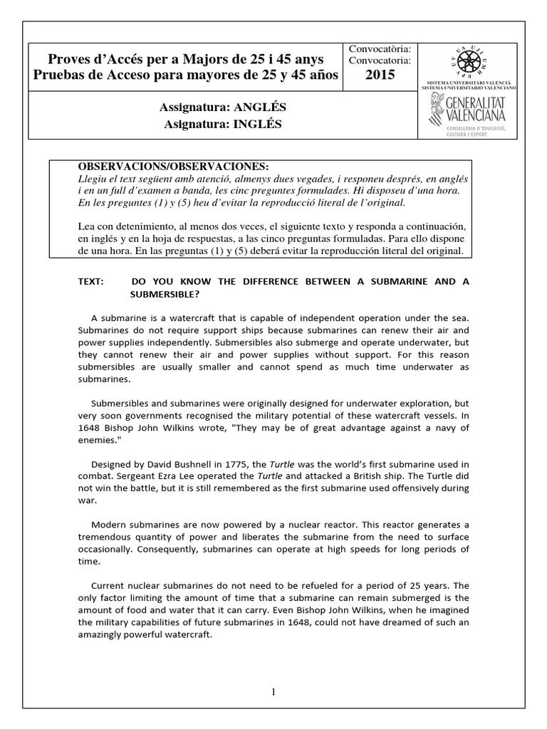 Inglés | PDF | Submarines | Ships