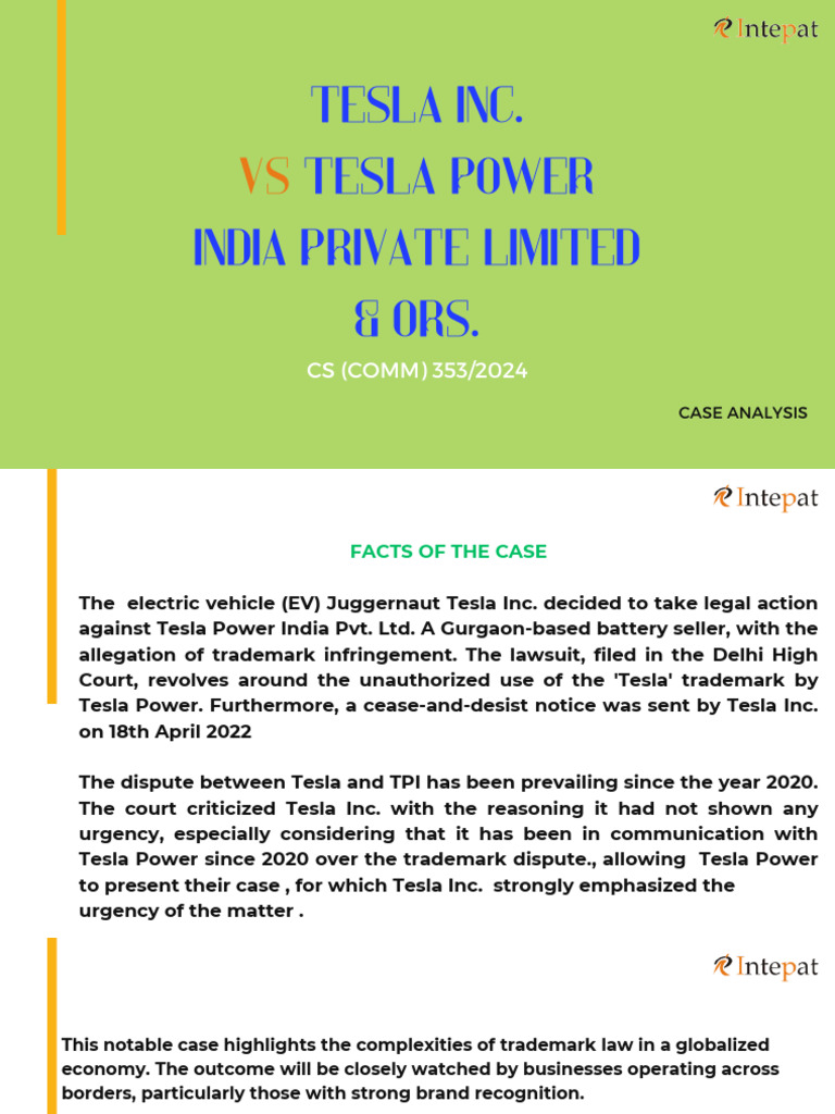 FINAL Tesla Inc. Vs Tesla Power India Private Limited & Ors. | PDF ...