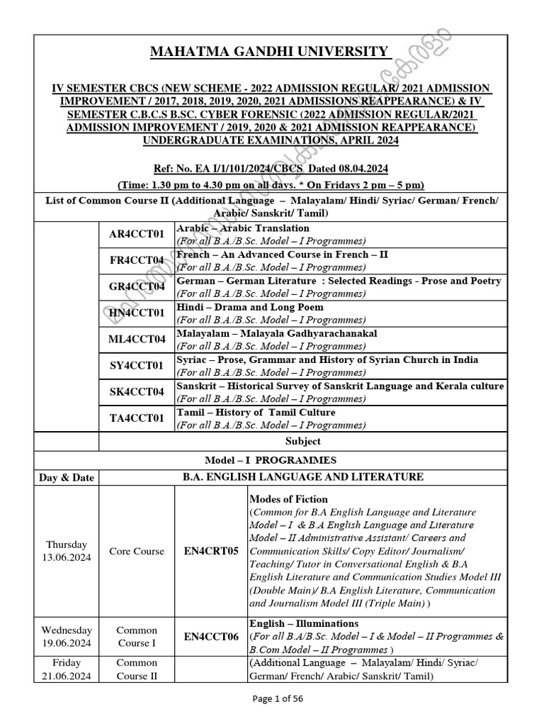 Iv Semester Cbcs Exams 2024 Tt Pdf Science Sociology