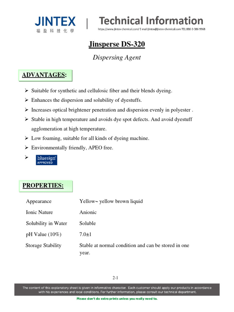 TE-Jinsperse DS-320 - Dispersing Agent | PDF