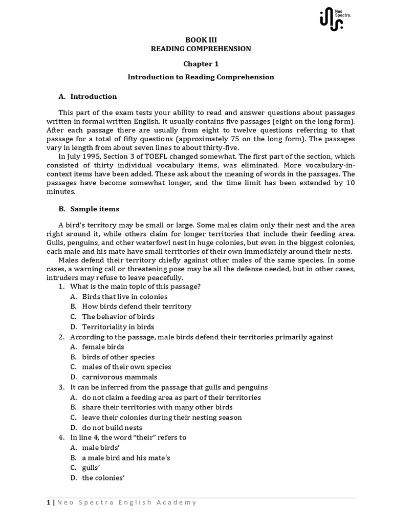 TOEFL Reading Comprehension Guide | PDF | Grammatical Number | Question