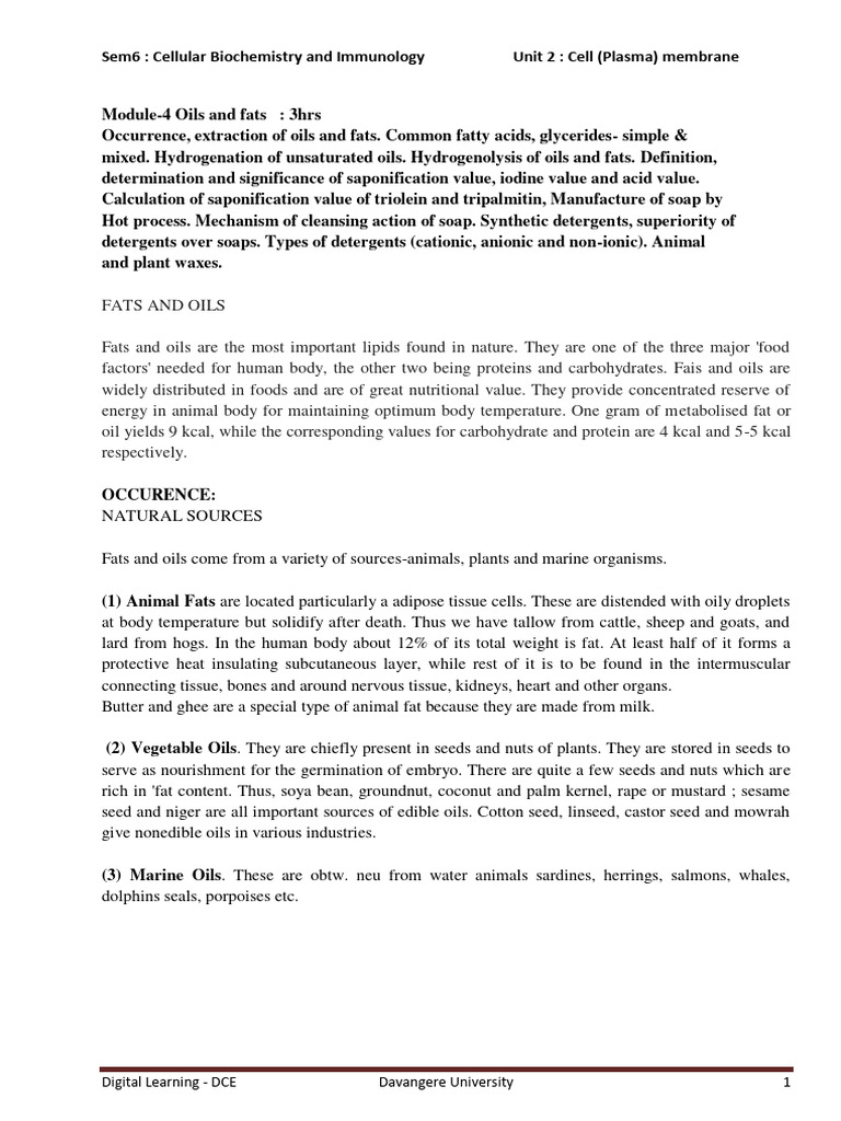 Chemistry Oils and Fats Notes | PDF | Triglyceride | Fatty Acid