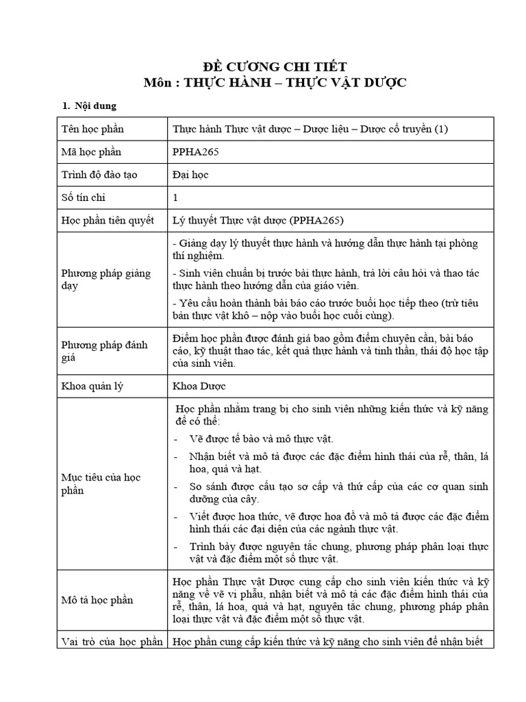 Đề Cương Chi Tiết - TH TVD - K20 | PDF