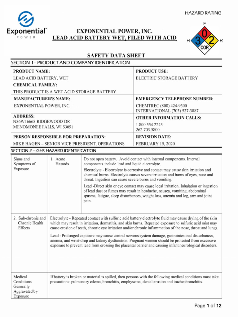 SDS Wet Lead Acid English | PDF | Toxicity | Dangerous Goods