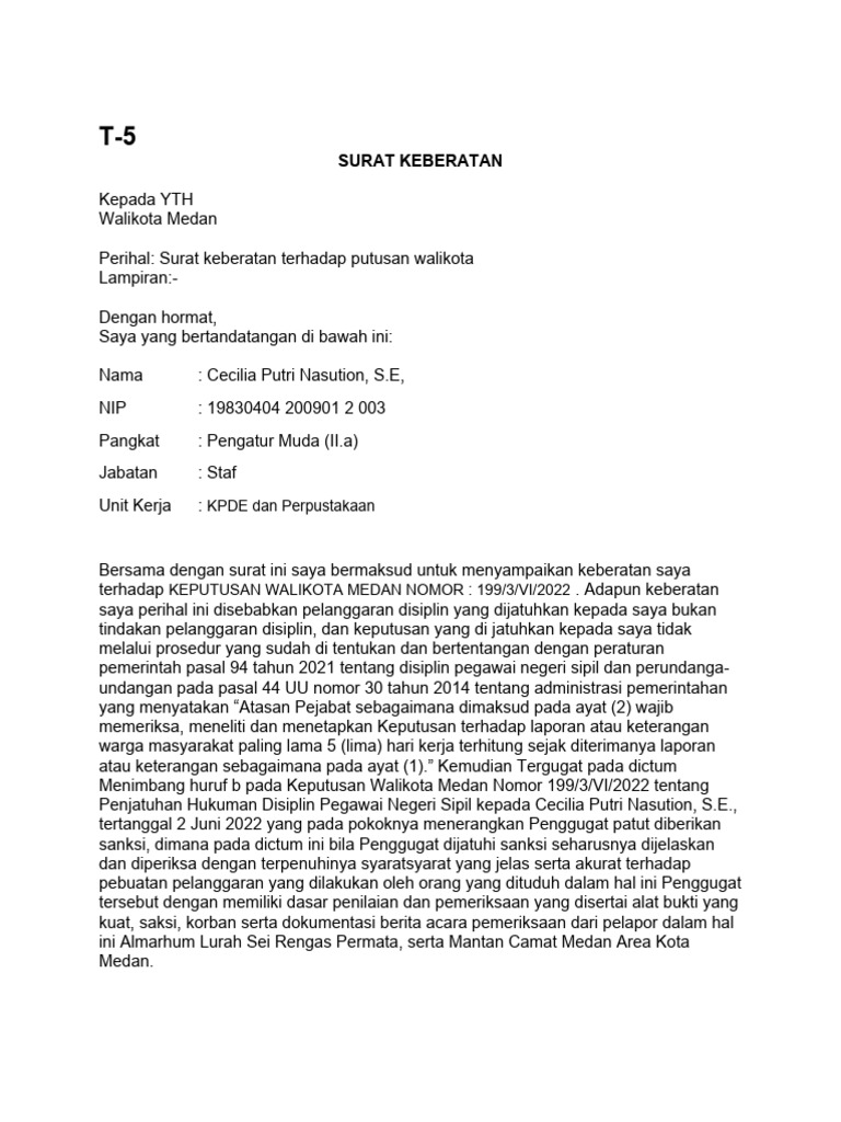 Contoh Surat Keberatan Yang Baik Dan Benar | PDF