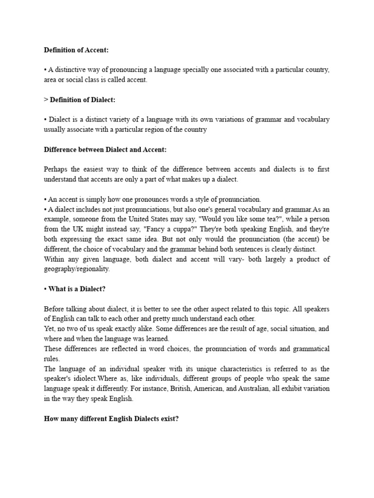 Accent and Dialect | PDF | English Language | Dialect