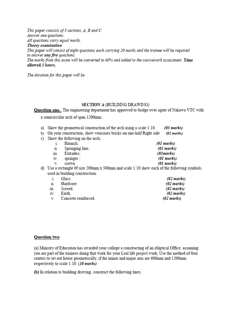 Bricklaying (Theory) Exam 2022 | PDF | Building Engineering | Civil ...