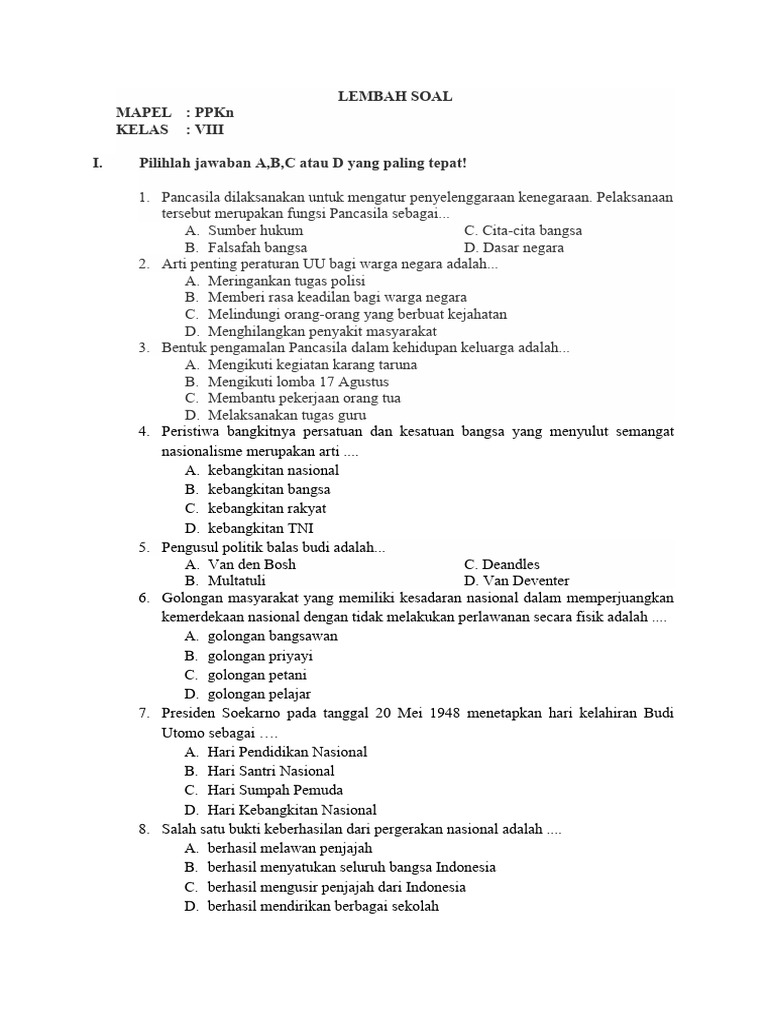 Soal Pas PPKN Kelas 8 | PDF