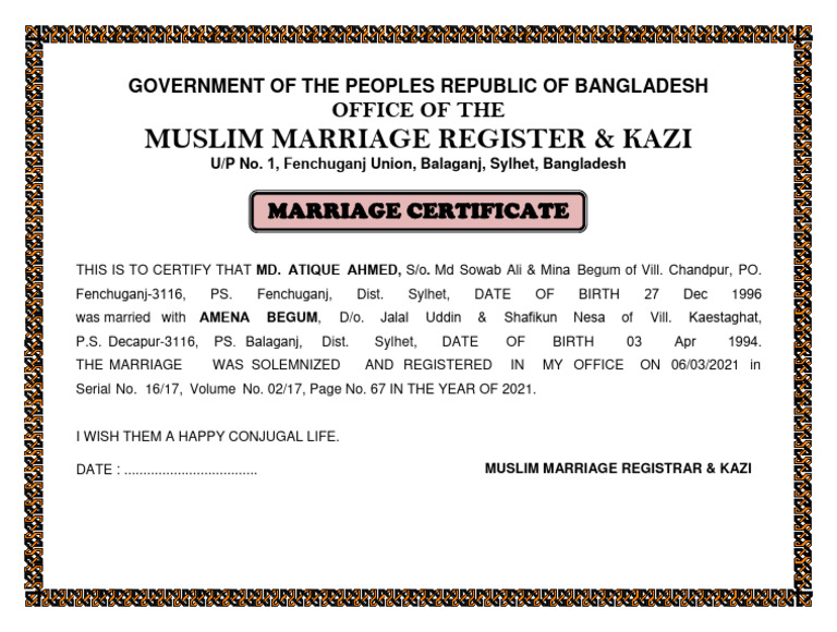 Marriage Certificate | PDF
