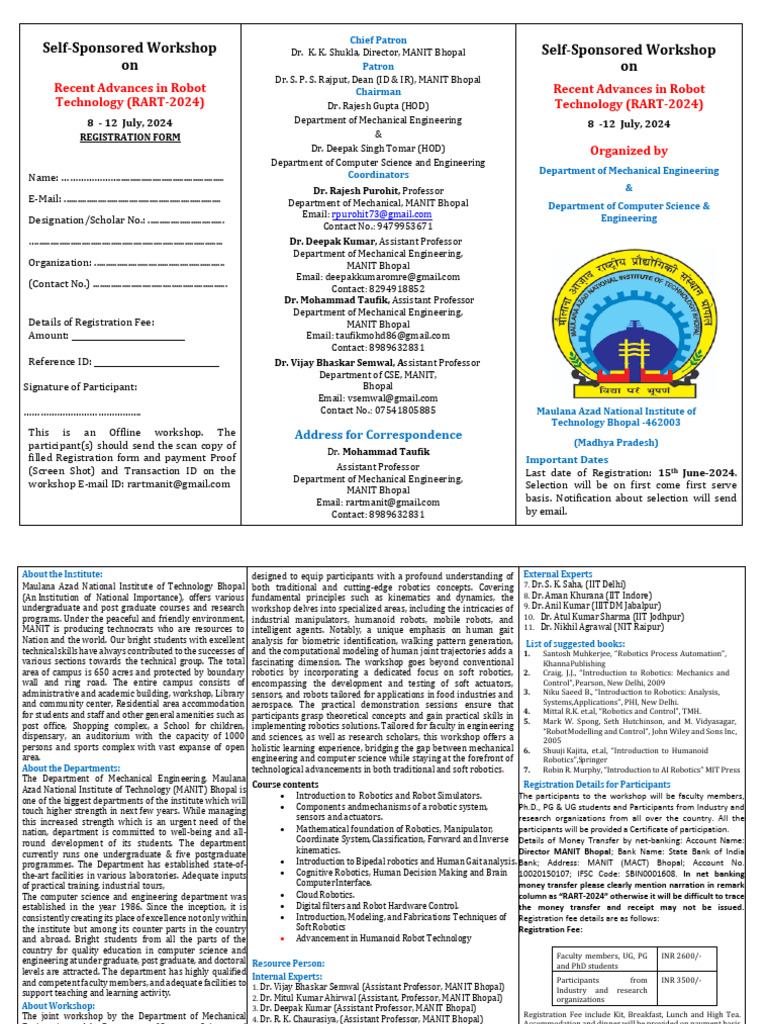Brochure ROBOTICS MANIT Workshop Final | PDF | Robotics