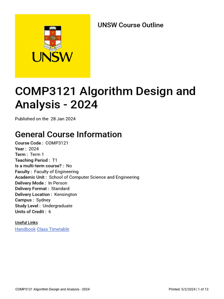 CO - COMP3121 - 1 - 2024 - Term 1 - T1 - in Person - Standard - Kensington | PDF | Computational ...