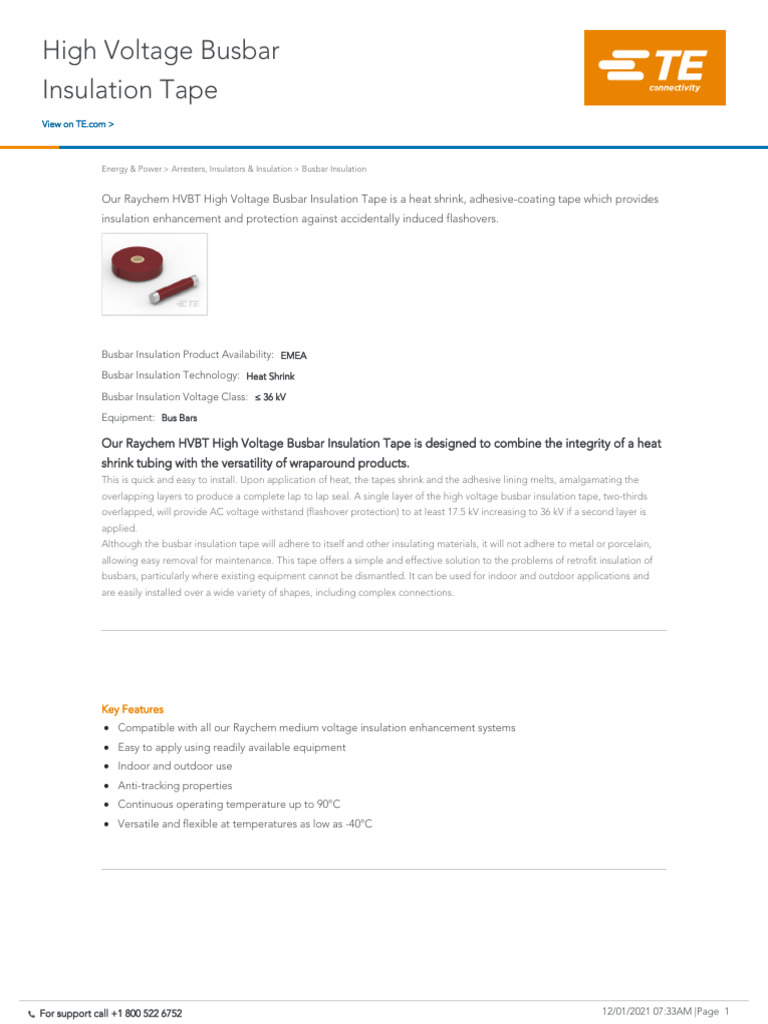 Raychem HVBT Busbar Insulation Tape | PDF | Insulator (Electricity ...