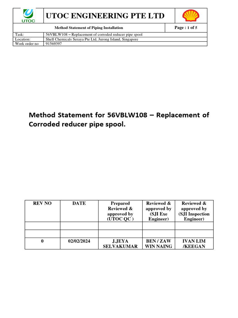 Method Statement for Pipe Spool Replacement | PDF | Nondestructive ...