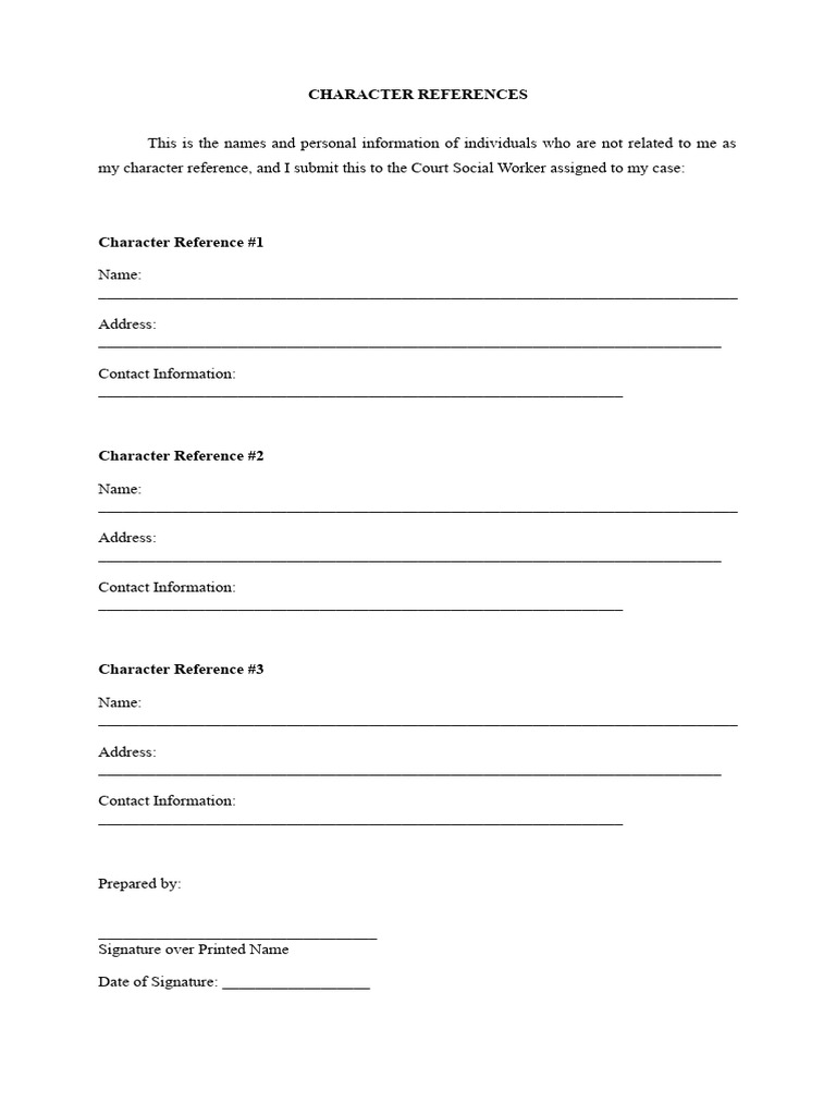 Character References Form | PDF