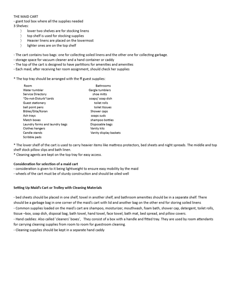 Housekeeping Study Notes | PDF | Housekeeping | Bathroom