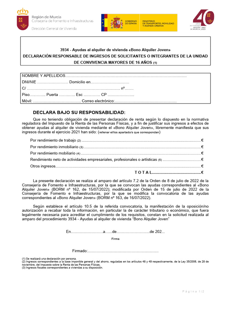 Declaracion Responsable Ingresos | PDF | Impuestos | Impuesto sobre la renta