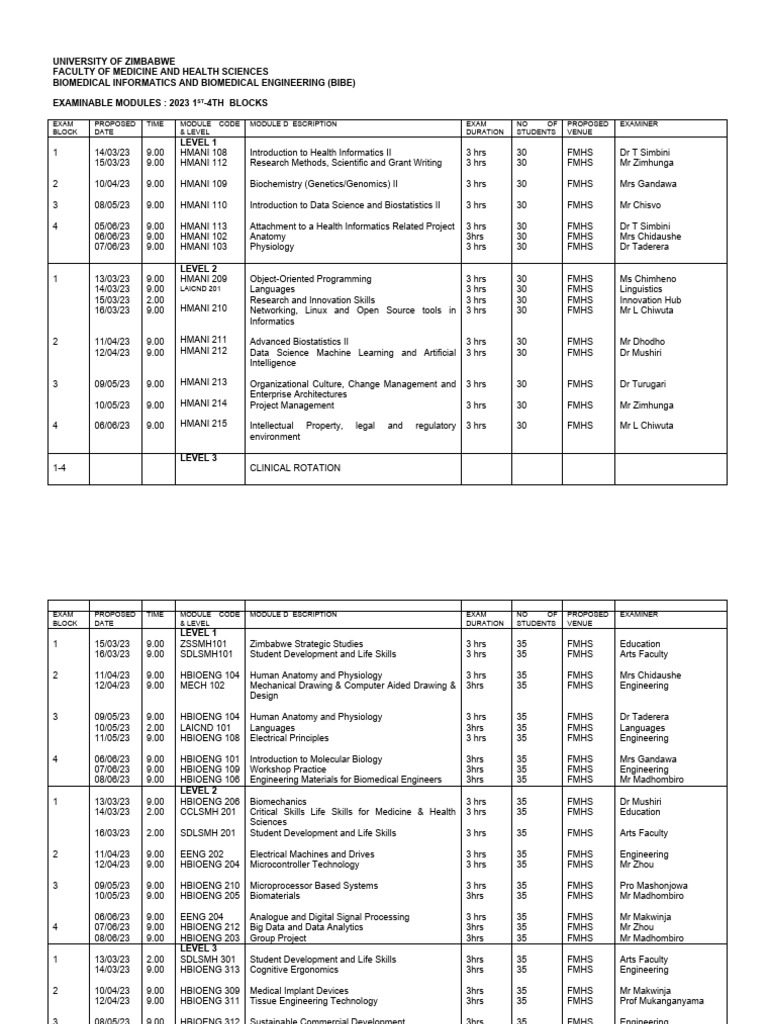 BIBE Exam Schedule 2023 | PDF | Health Informatics | Biomedical Engineering