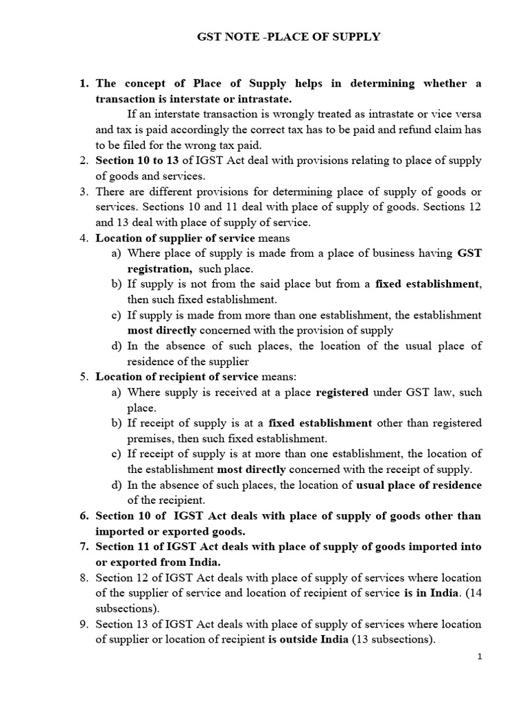 Ganesh - NOTE-PLACE OF SUPPLY - May 2024 | PDF