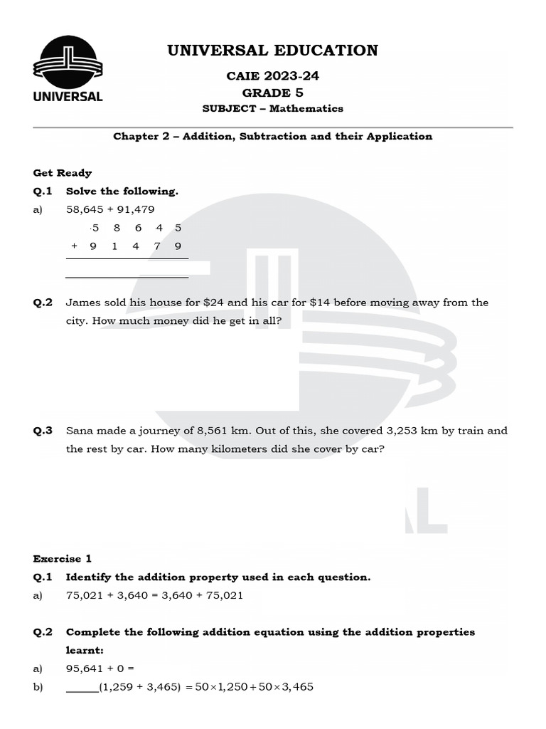 Chapter 2 - Addition, Subtraction & Their Application - Mathematics ...
