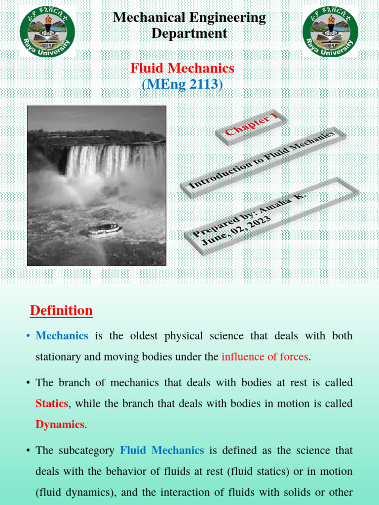 Chapter 1 Fluid Mechanics PPT New | PDF | Fluid Dynamics | Fluid Mechanics