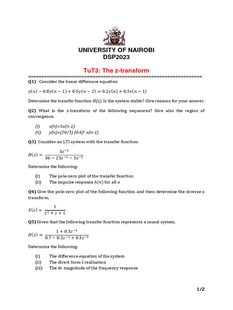 DSP 2023 TuT3 The Z-Transform - 231107 - 221319 | PDF | Electrical Engineering | Signal Processing