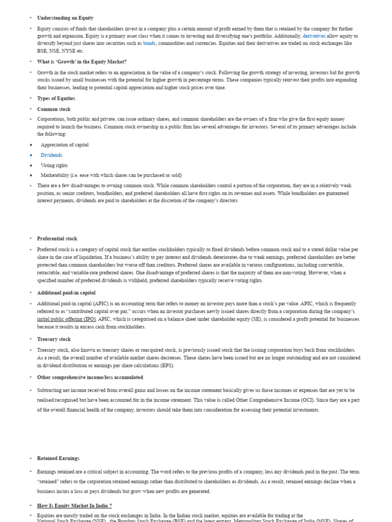 Equity Market Insights and Types Explained | PDF | Stocks | Securities ...