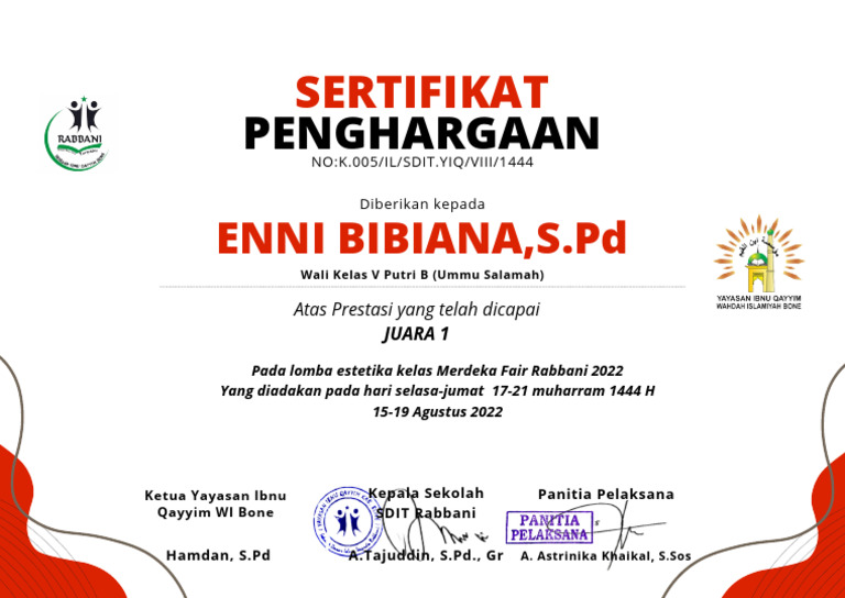 Merah Putih Modern Piagam Penghargaan Lomba Agustusan Kemerdekaan ...