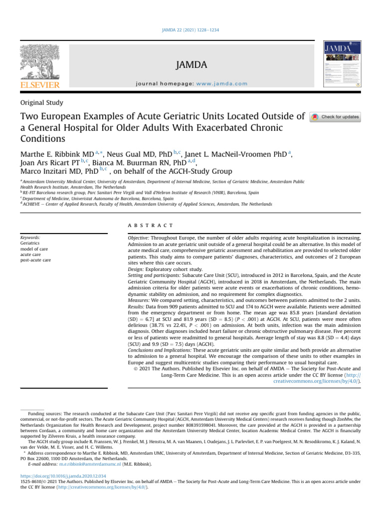 Two European Examples of Acute Geriatric Units Located Outside of A ...
