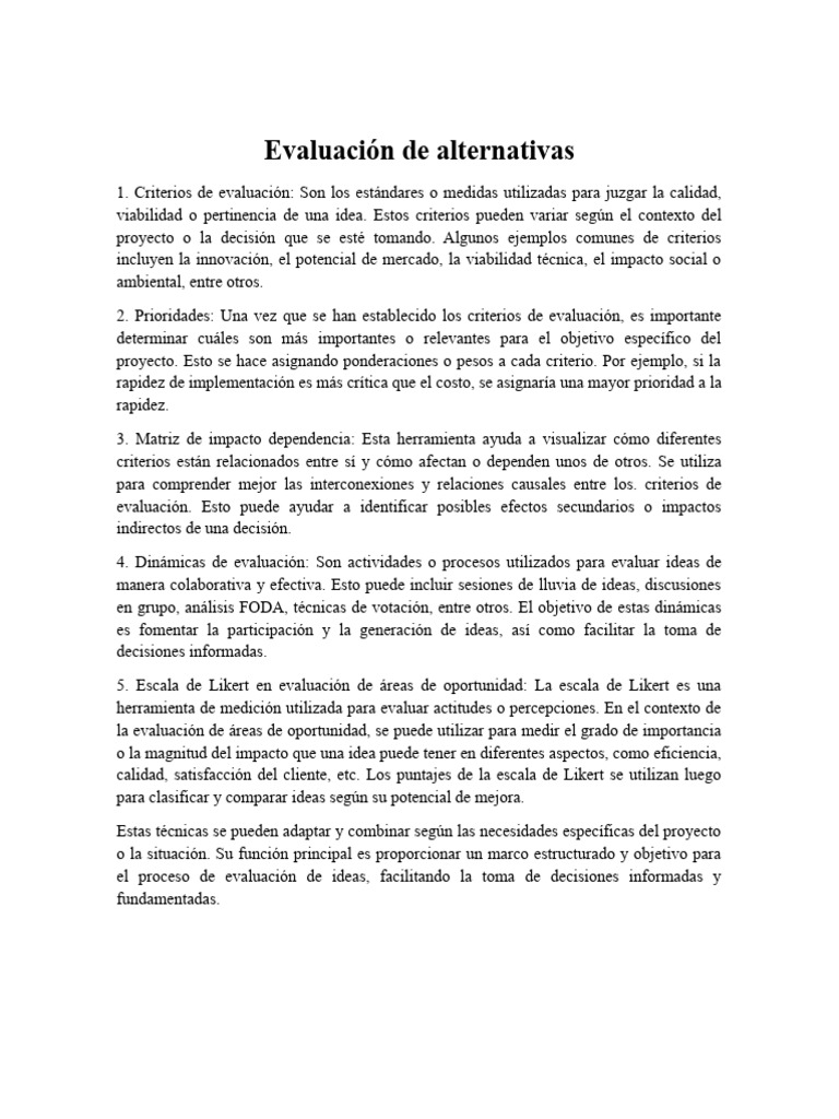 Evaluación de Alternativas: Métodos y Criterios | PDF