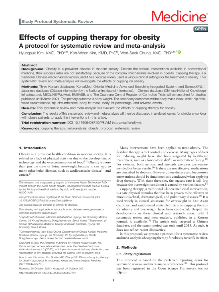Effects of Cupping Therapy For Obesity A Protocol For Systematic Review and Meta-Analysis | PDF ...