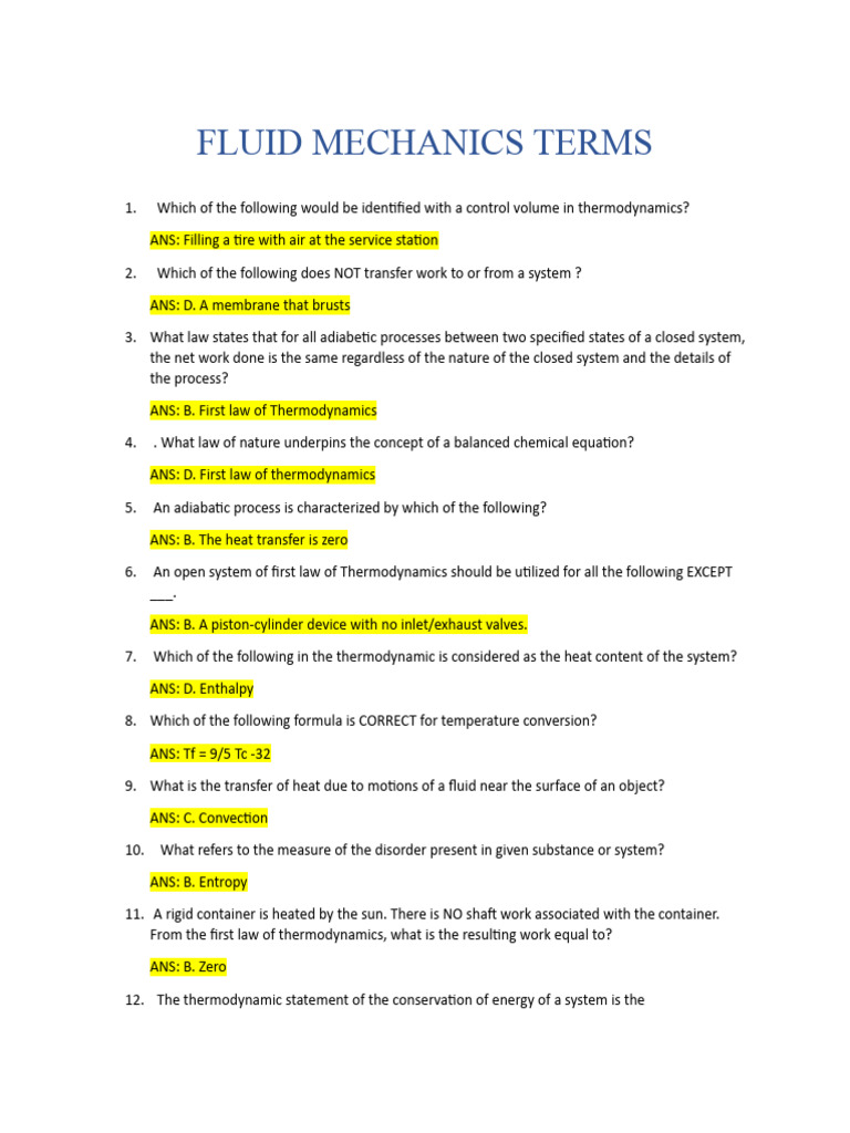 Fluid Mechanics Terms | PDF | Heat | Thermodynamics