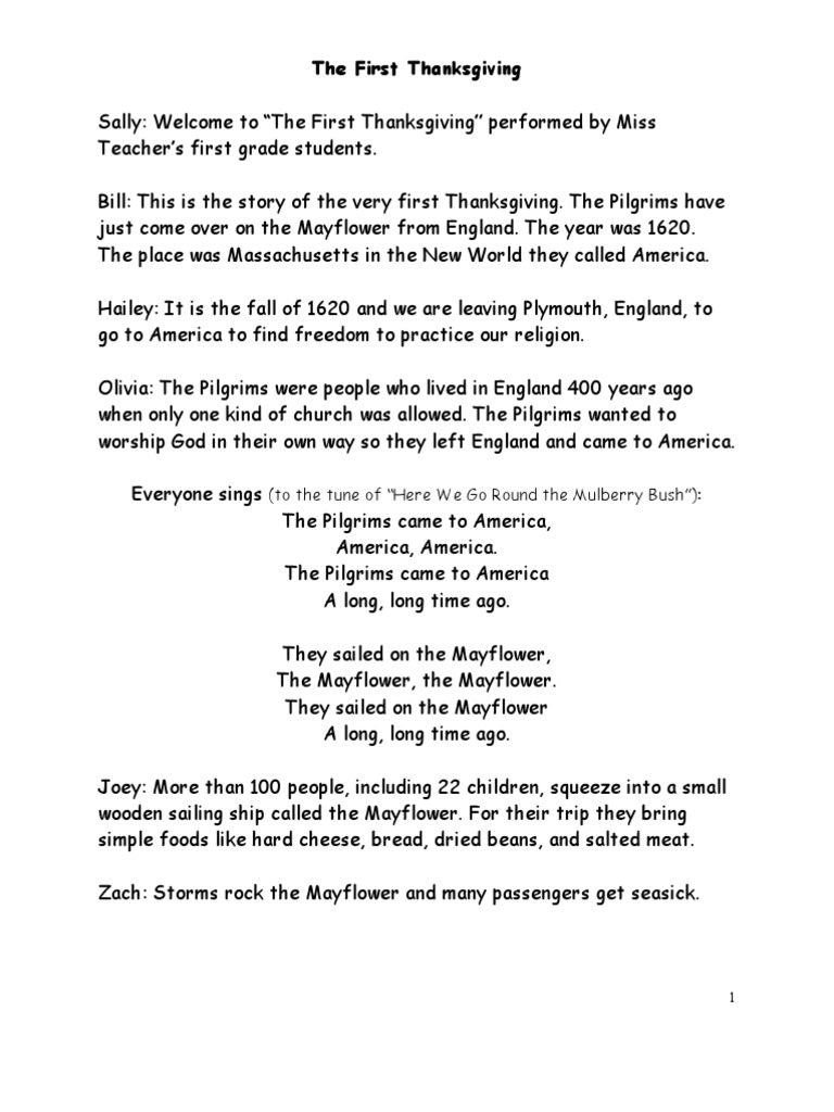 The First Thanksgiving Play Script | PDF | Pilgrim Fathers | Thanksgiving