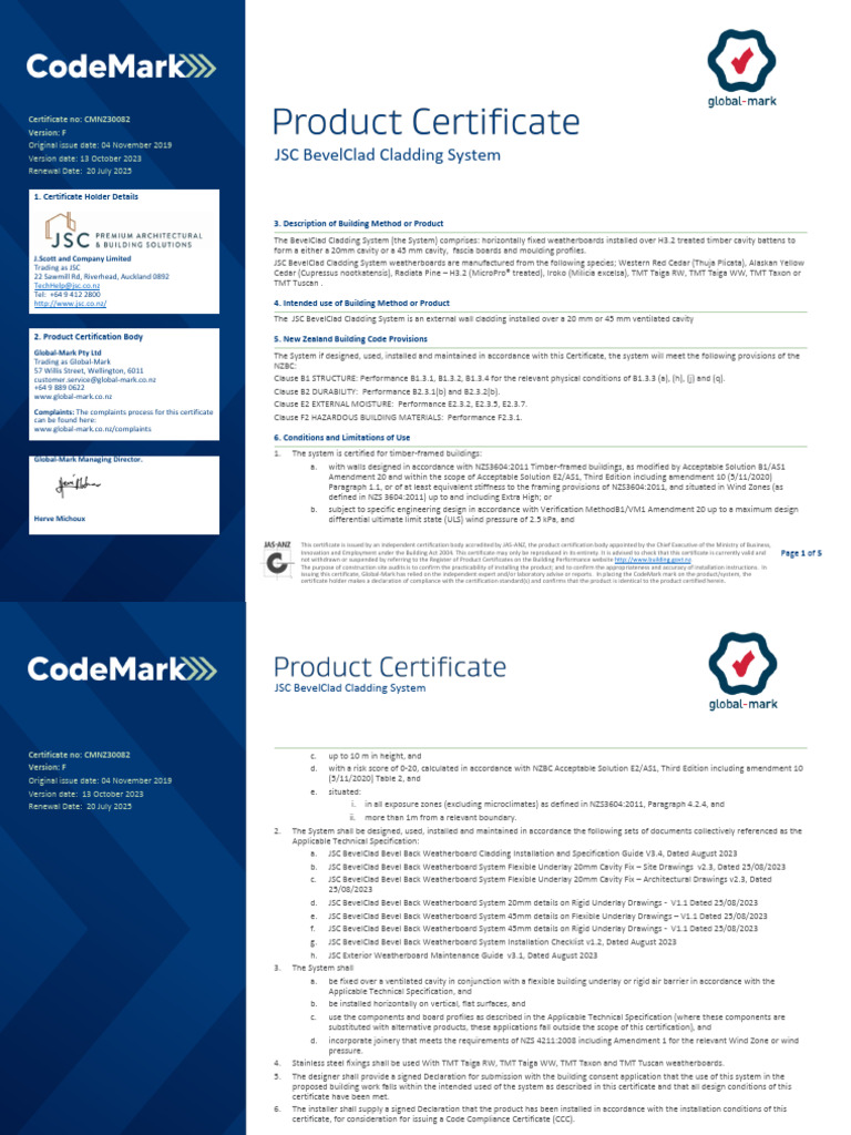 JSC BevelClad System - Codemark Certificate - 30082-RevF | PDF ...