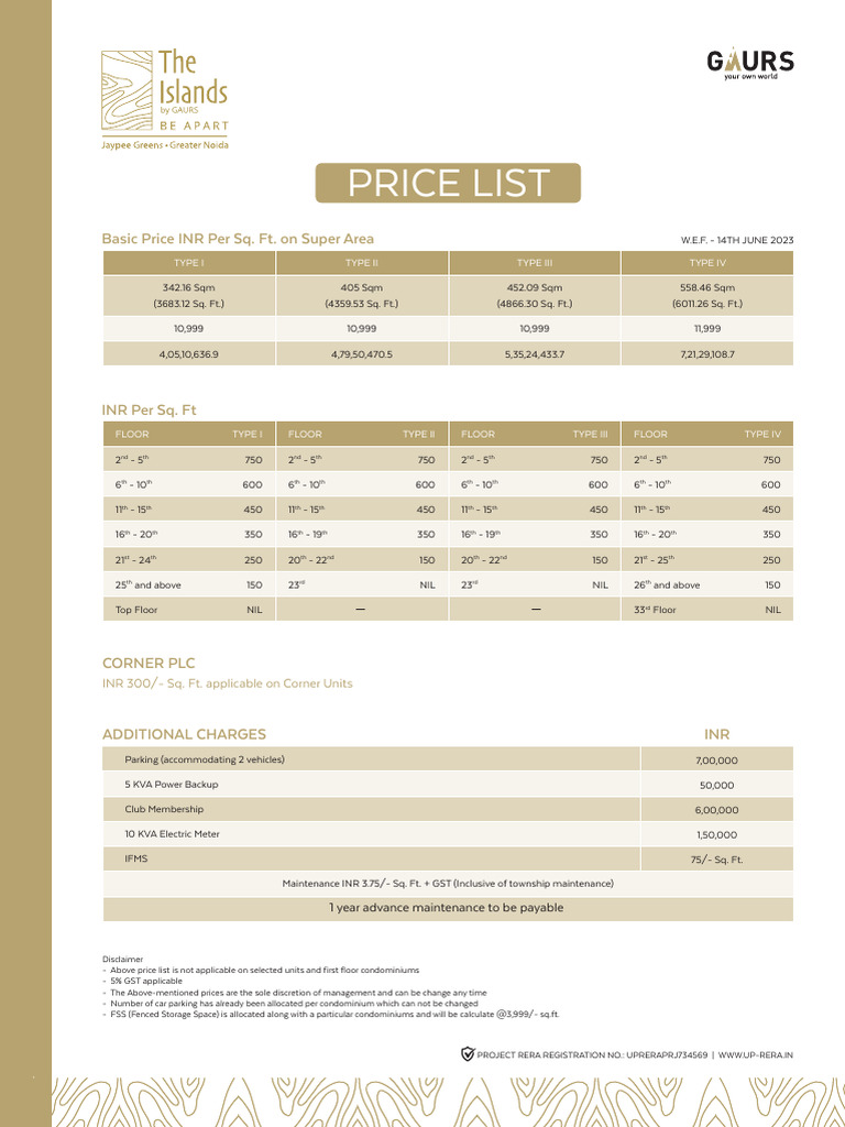 The Islands Price List | PDF